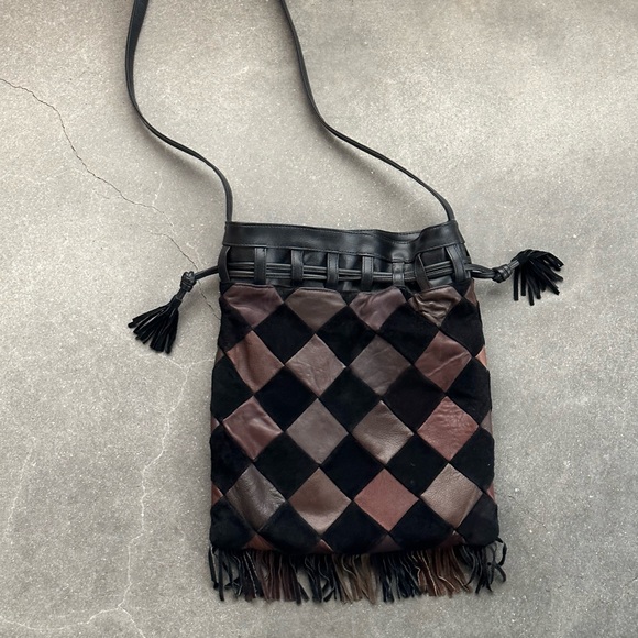 Vintage | Bags | Vintage Leather Checkered Bucket Bag | Poshmark